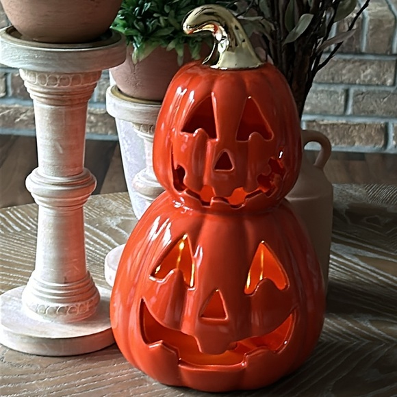 Accents | New Lighted Farmhouse Halloween Harvest Ceramic Metallic Gold ...